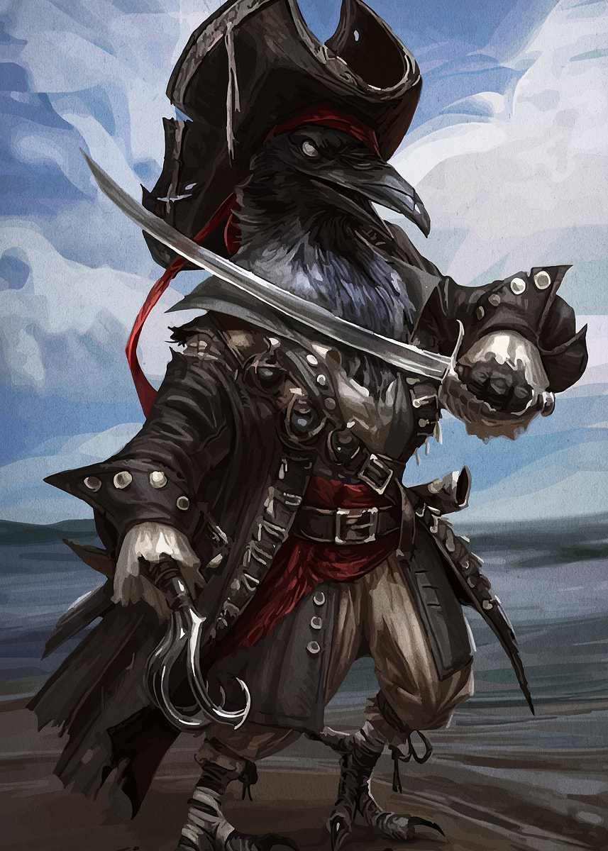 'Crow Pirate with Sword and Hook' Poster, picture, metal print, paint ...