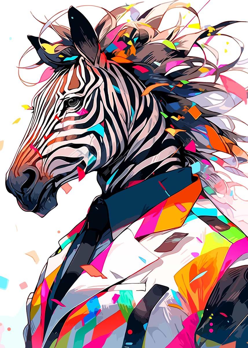 'Colorful Zebra in a Suit' Poster, picture, metal print, paint by ...