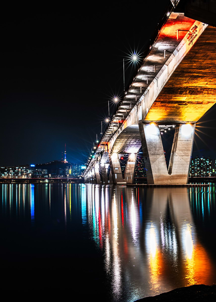 'Night Lights Under the Bridge - Seoul' Poster, picture, metal print ...