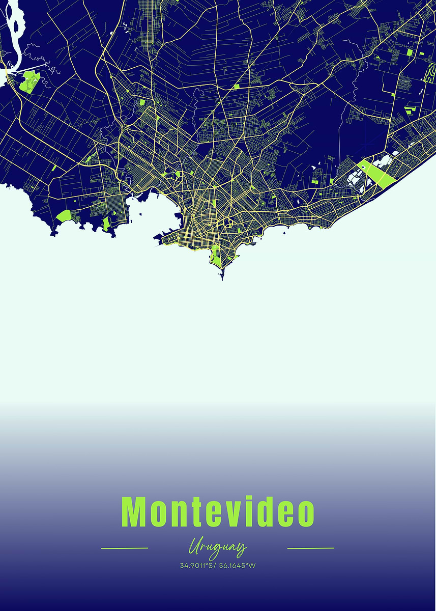 'Montevideo, Uruguay City Map' Poster, picture, metal print, paint by ...