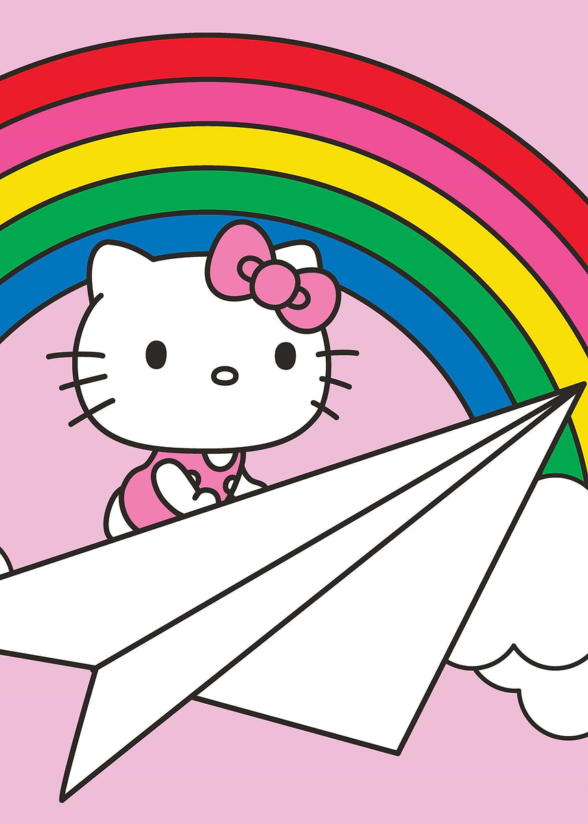 'Hello Kitty Paper Airplane Rainbow' Poster, picture, metal print ...