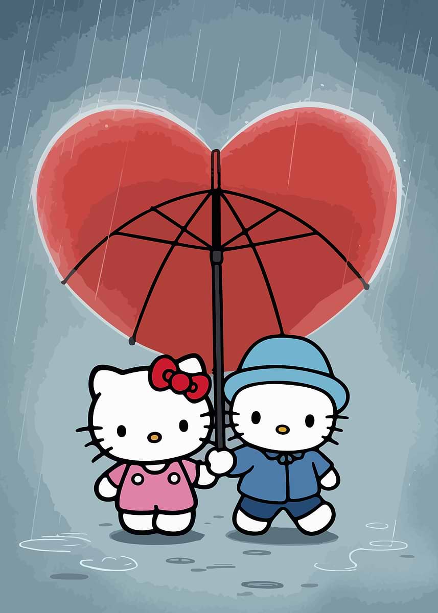 'Hello Kitty Rainy Day Romance' Poster, picture, metal print, paint by ...