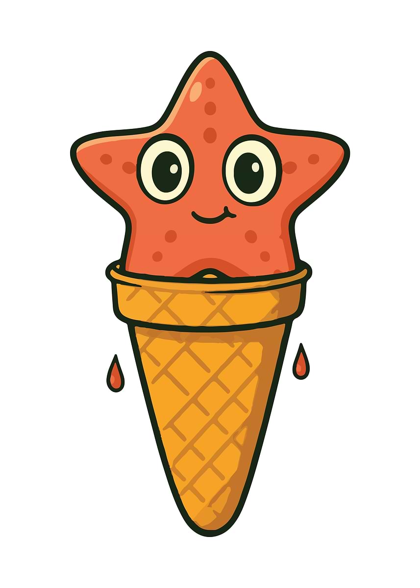 'Starfish Ice Cream Cone Cartoon' Poster, picture, metal print, paint ...