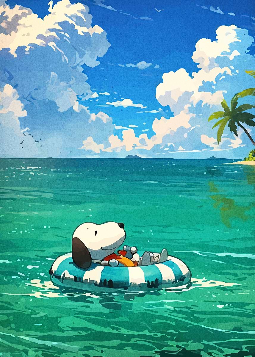'Snoopy Relaxing Tropical Beach' Poster, picture, metal print, paint by ...