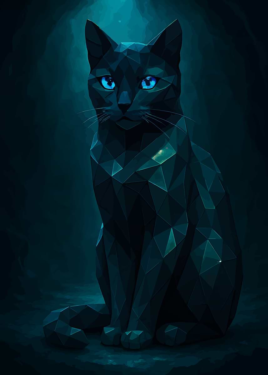 'Geometric Cat with Blue Eyes' Poster, picture, metal print, paint by ...