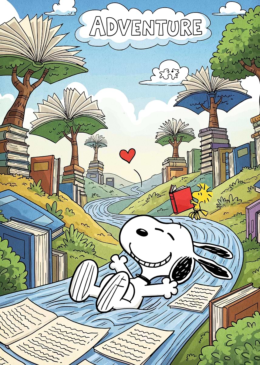 'Snoopy's Adventure in Book Land' Poster, picture, metal print, paint ...