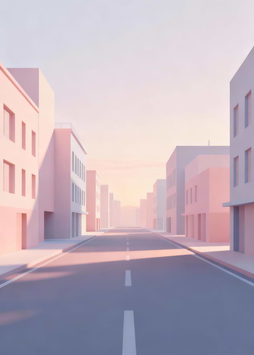 'Pastel Cityscape Street View' Poster, picture, metal print, paint by ...