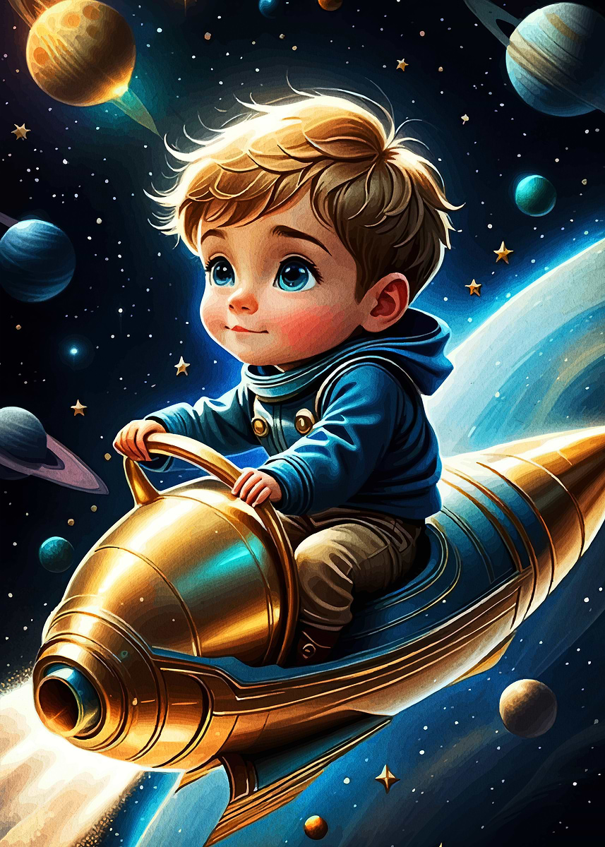 'Boy on Rocket Space' Poster, picture, metal print, paint by ZayneFloyd ...