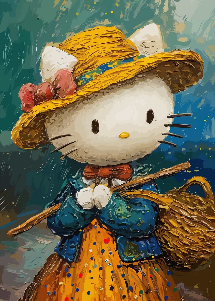 'Hello Kitty in a Straw Hat' Poster, picture, metal print, paint by Suj ...