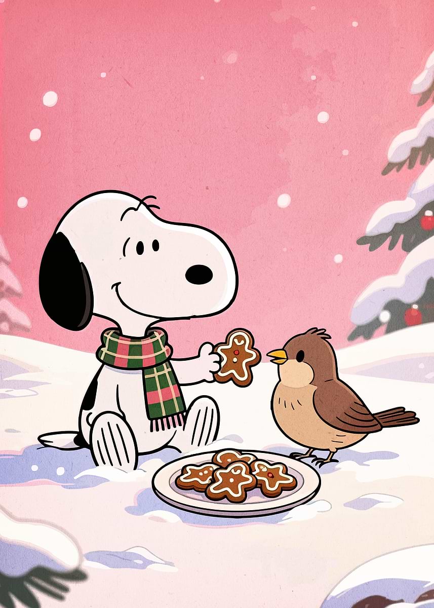 'Snoopy and Bird with Gingerbread Cookies' Poster, picture, metal print ...