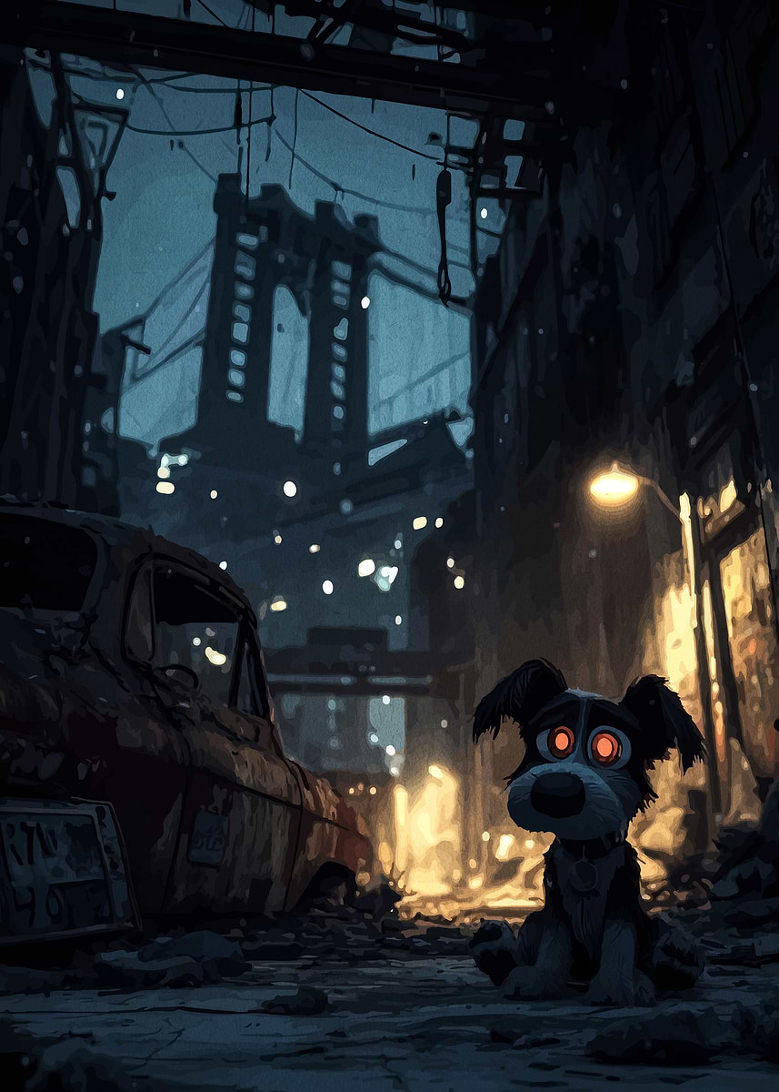 'Post-Apocalyptic Dog in City Ruins' Poster, picture, metal print ...