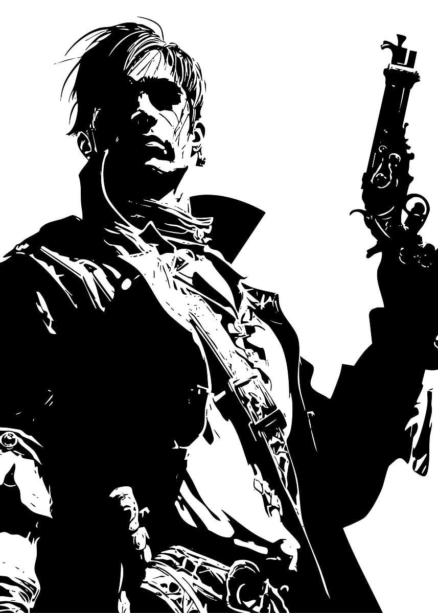 'Black and White Gunslinger Illustration' Poster, picture, metal print ...