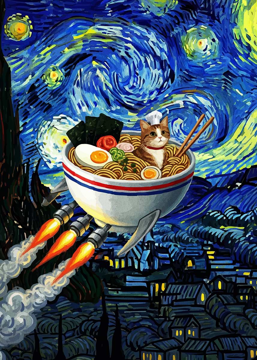 'Cat Chef Ramen Rocket' Poster, picture, metal print, paint by Kalem ...