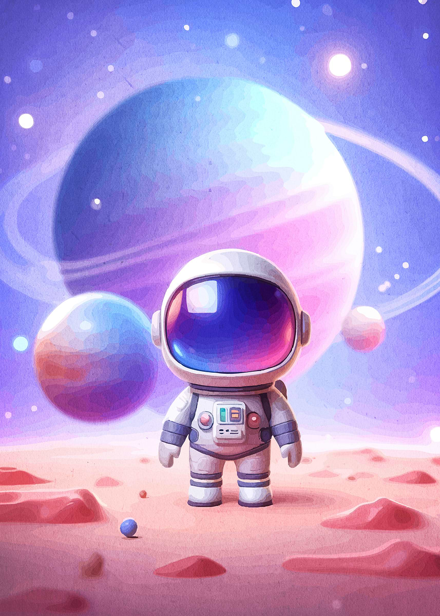 'Cute Astronaut Alien Planet' Poster, picture, metal print, paint by ...