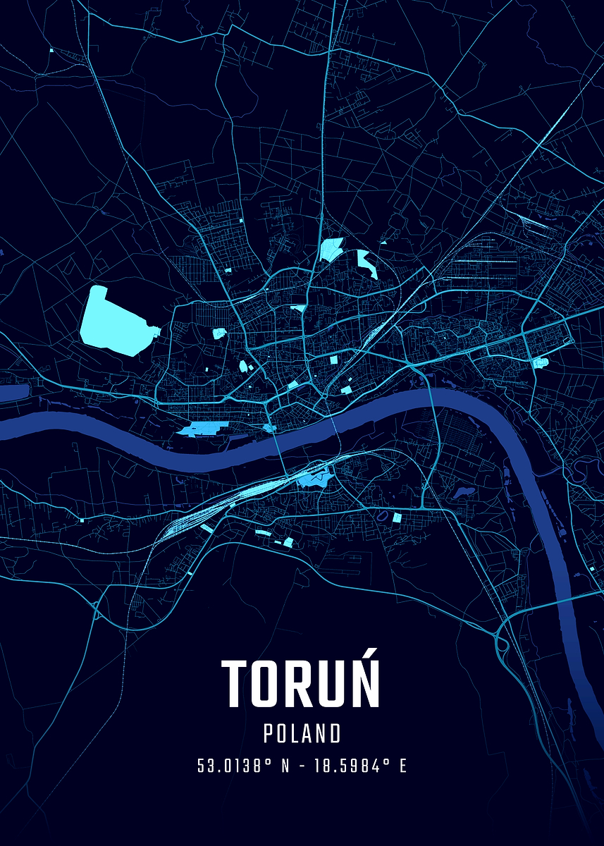 'Torun Midnight City Map' Poster, picture, metal print, paint by ...
