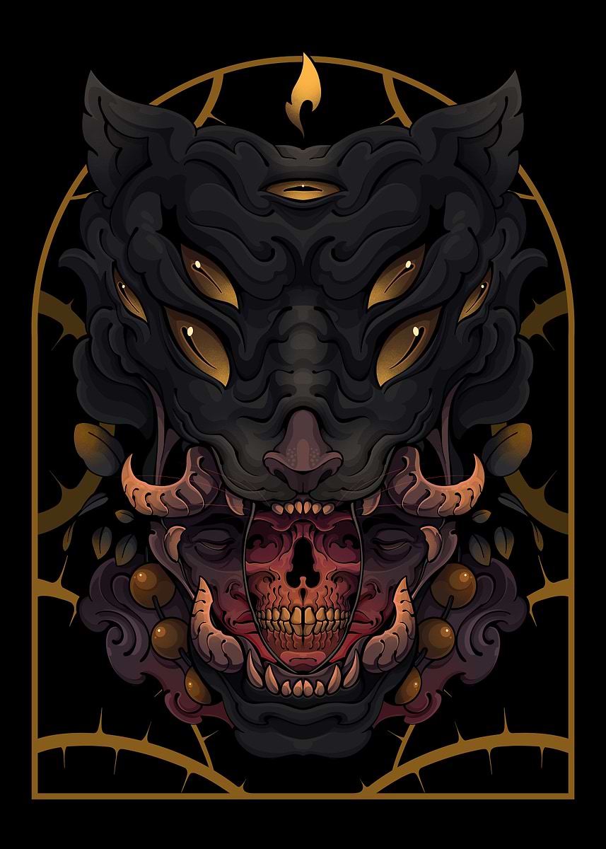 'Multi-Eyed Beast with Skull Interior' Poster, picture, metal print ...