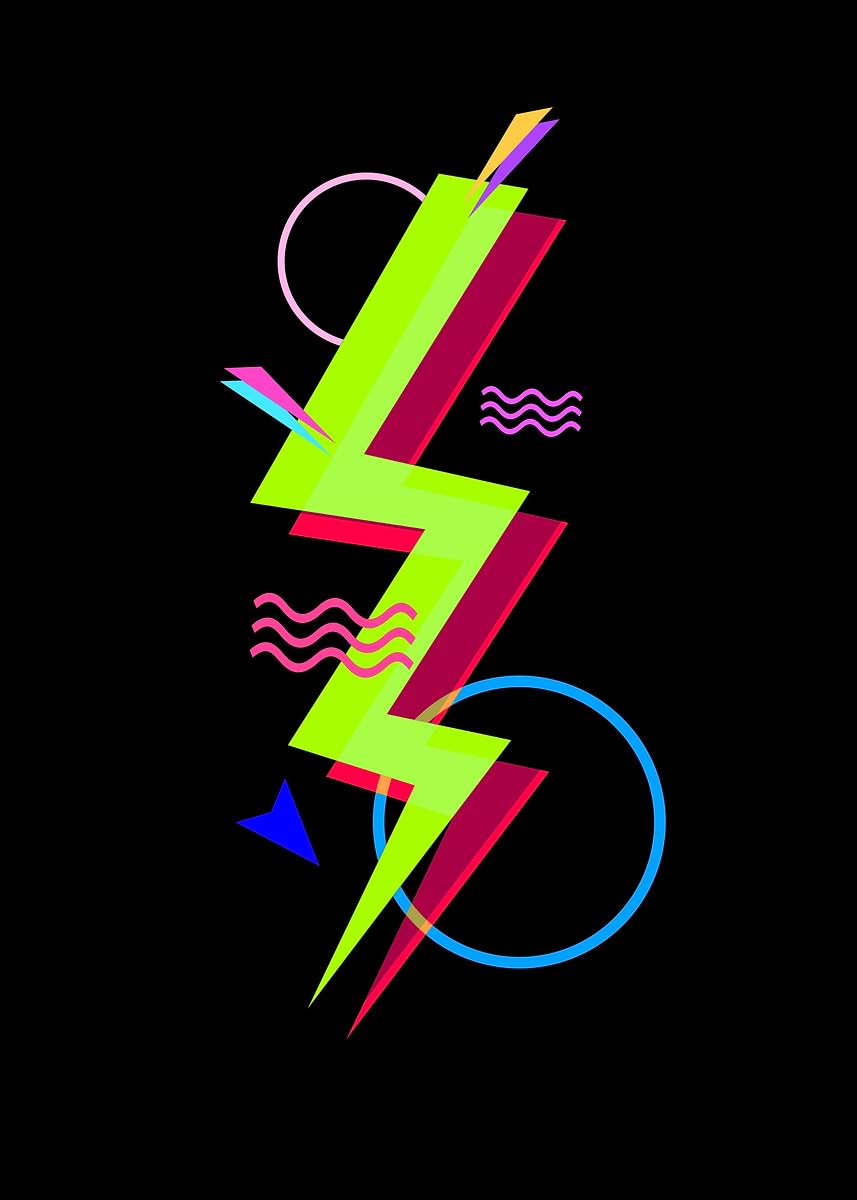 'Geometric Lightning Bolt on Black' Poster, picture, metal print, paint ...