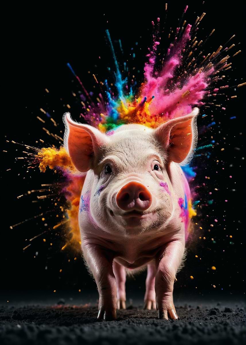 'Color Splash Pig with Powder Explosion' Poster, picture, metal print ...