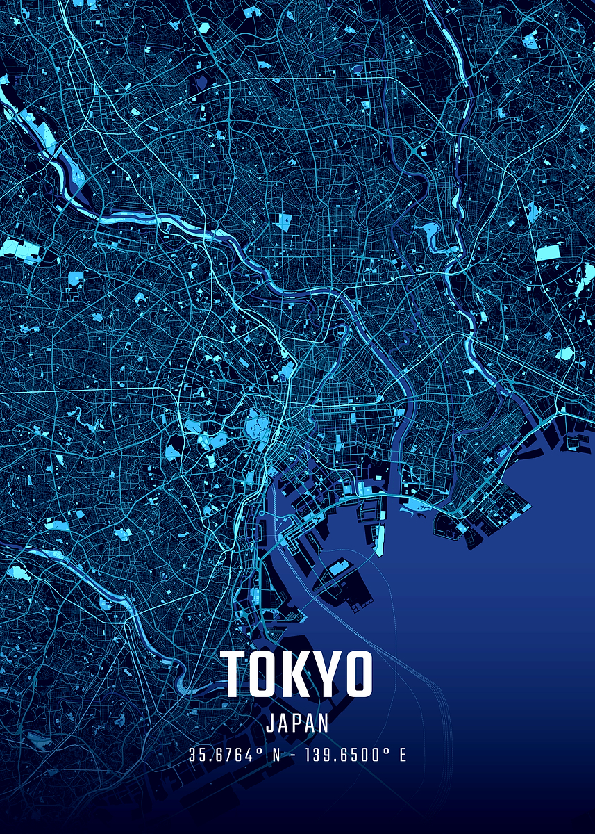 'Tokyo Midnight City Map' Poster, picture, metal print, paint by ...