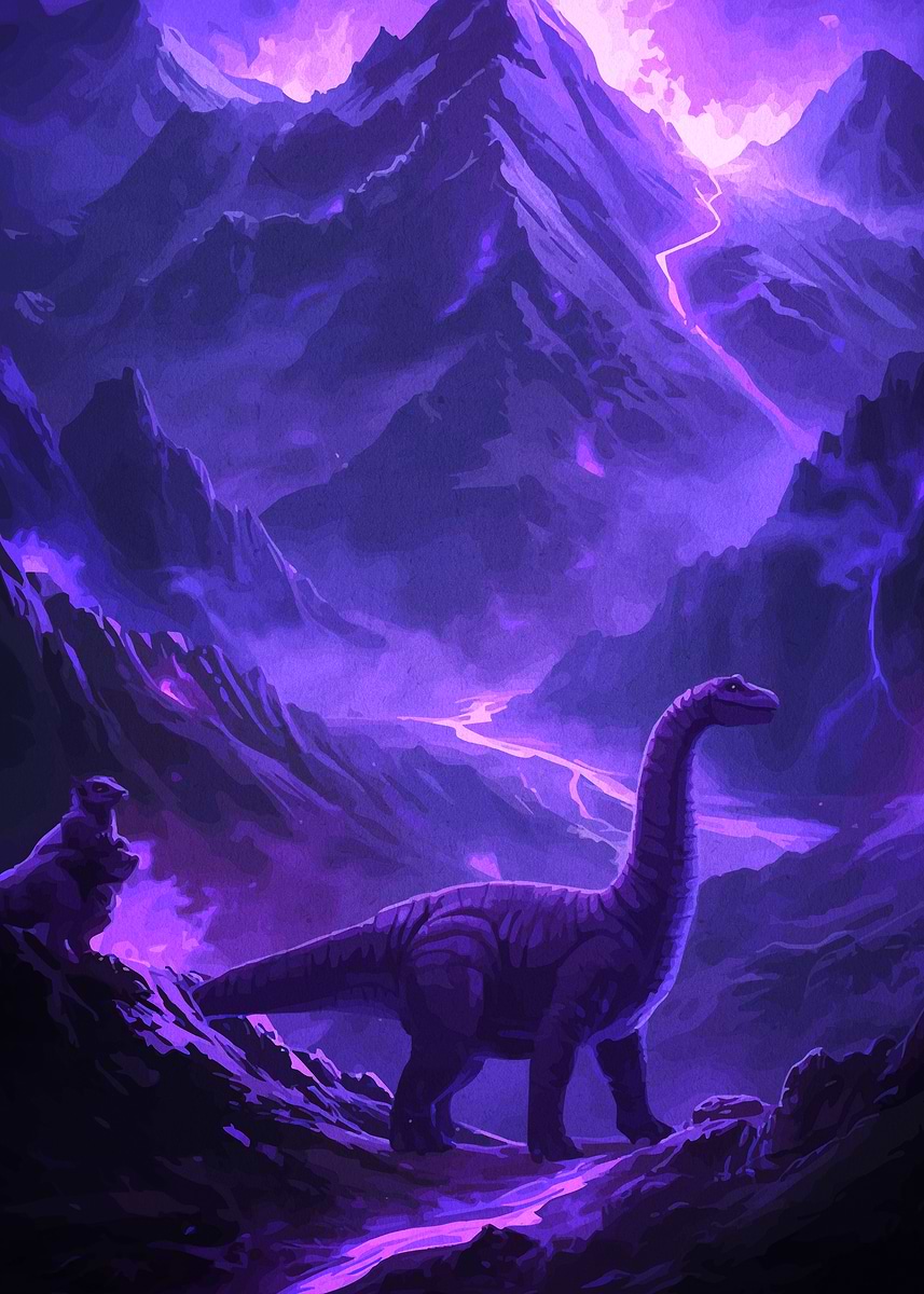 'Purple Dinosaur Landscape' Poster, picture, metal print, paint by ...