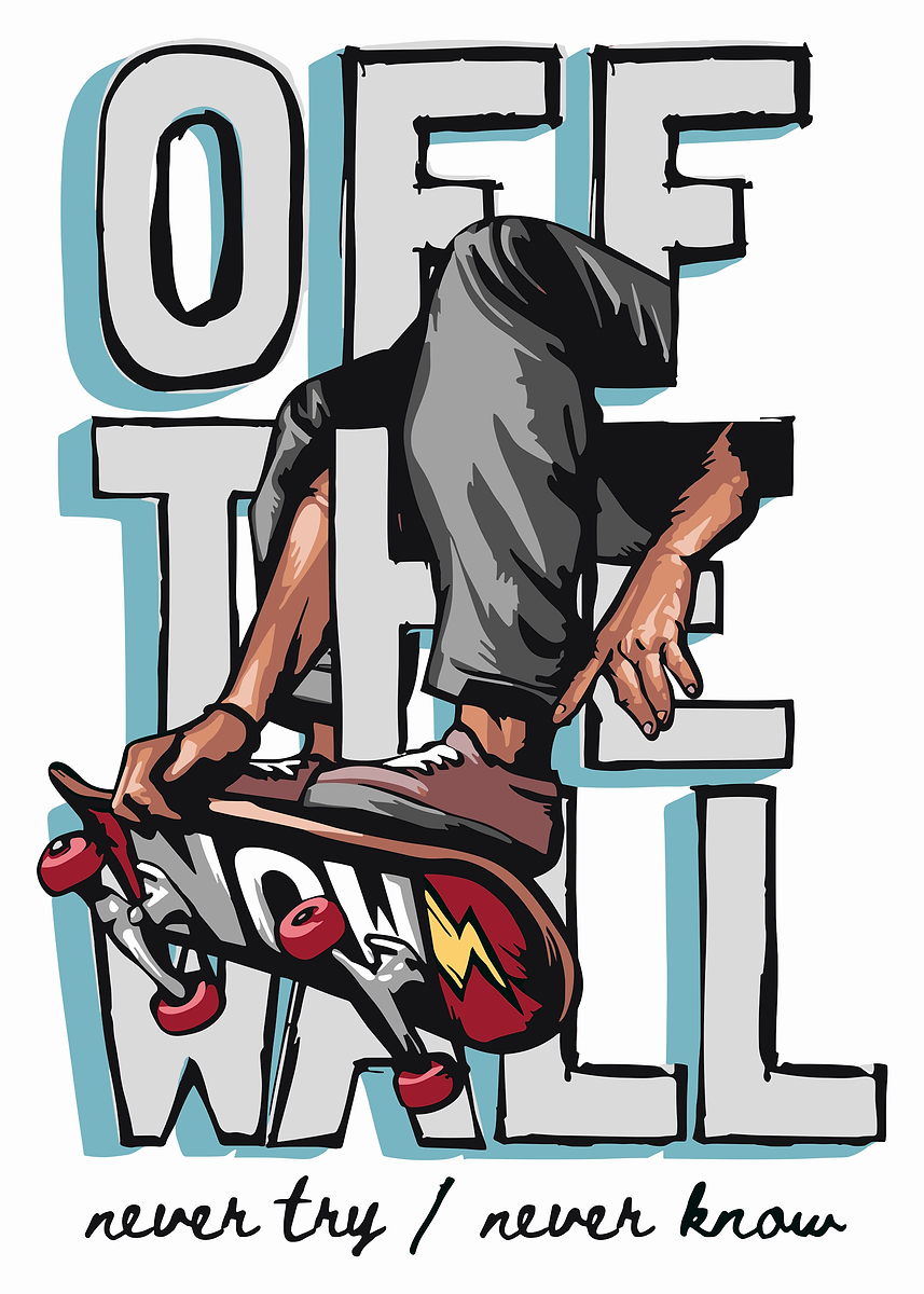 'Off The Wall Skateboard Illustration' Poster, picture, metal print ...
