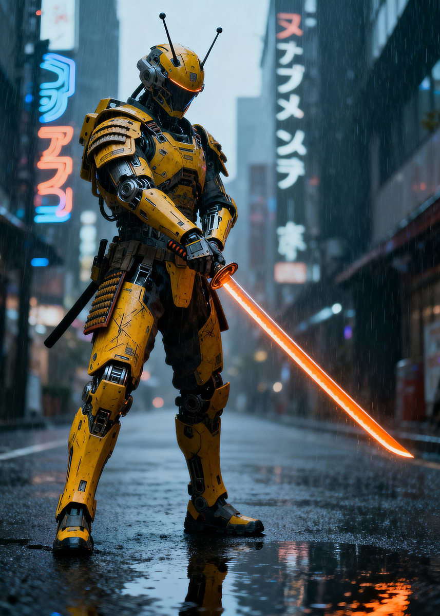 'Yellow Cyber Scout Ronin' Poster, picture, metal print, paint by Nova ...