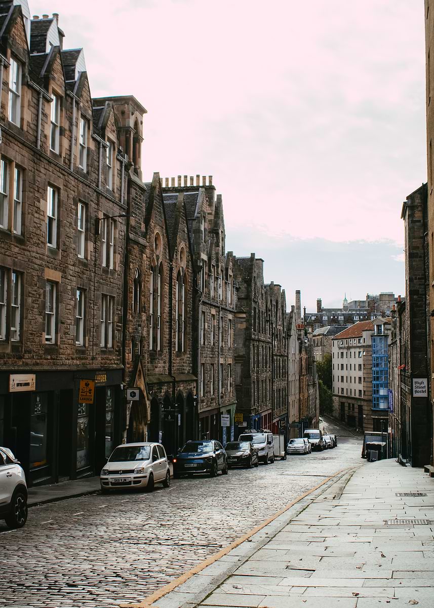 'Edinburgh Street View with Cars' Poster, picture, metal print, paint ...