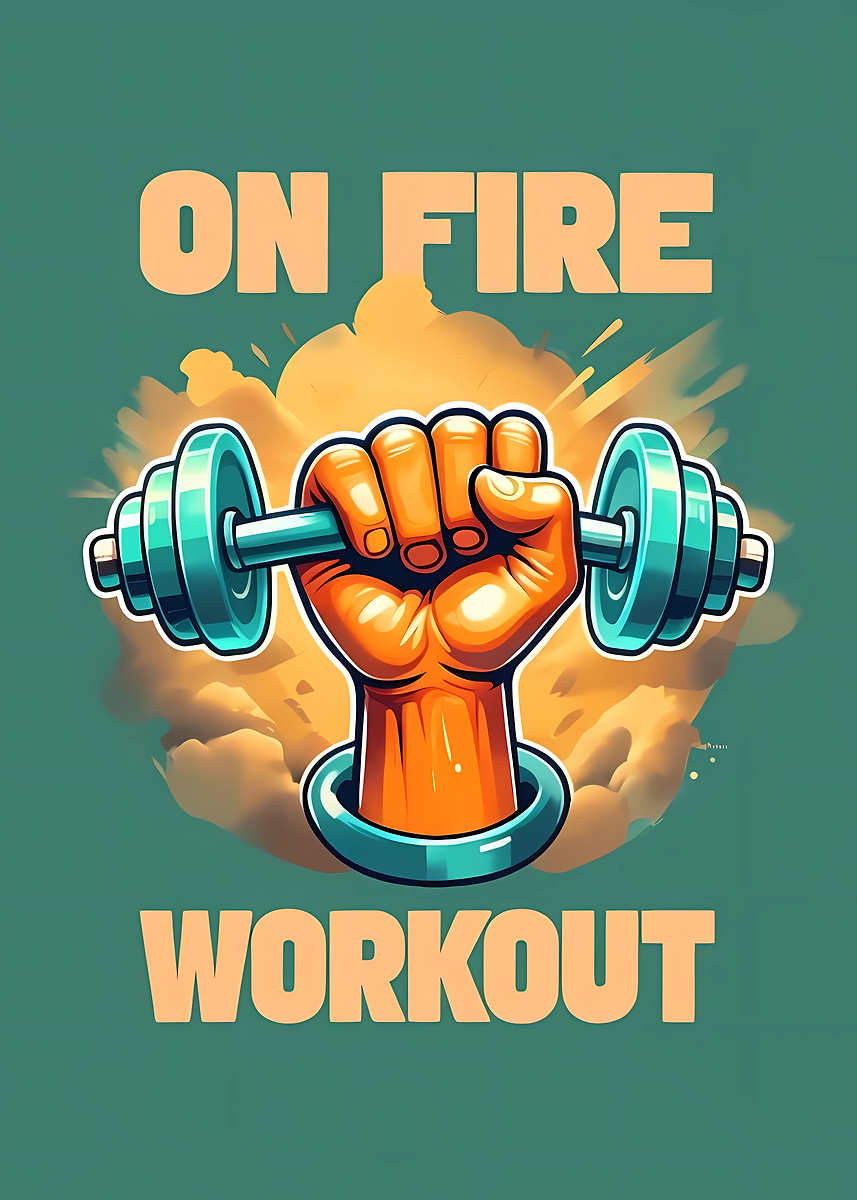 'On Fire Workout Illustration' Poster, picture, metal print, paint by ...