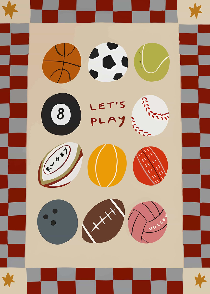 'Let's Play Sports Balls Illustration' Poster, picture, metal print ...