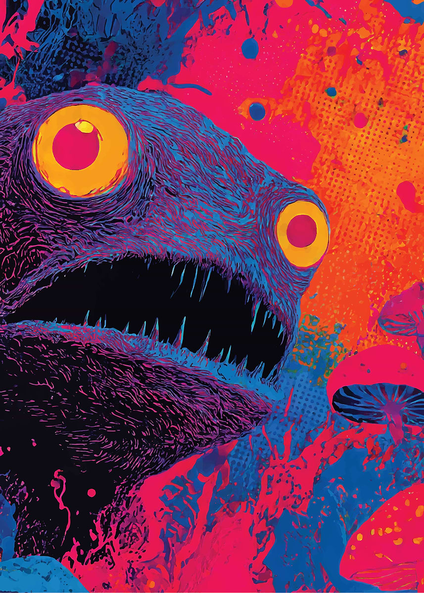 'Psychedelic Monster with Mushrooms' Poster, picture, metal print ...