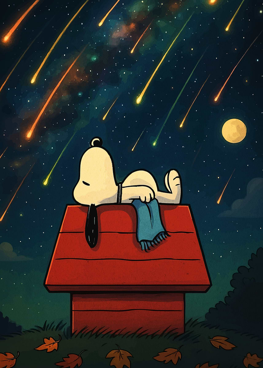 'Snoopy Watching Shooting Stars' Poster, picture, metal print, paint by ...