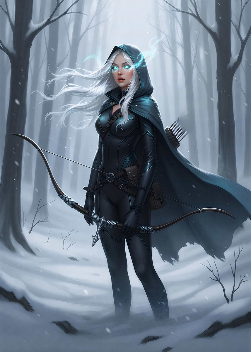 'Winter Archer in Snowy Forest' Poster, picture, metal print, paint by ...