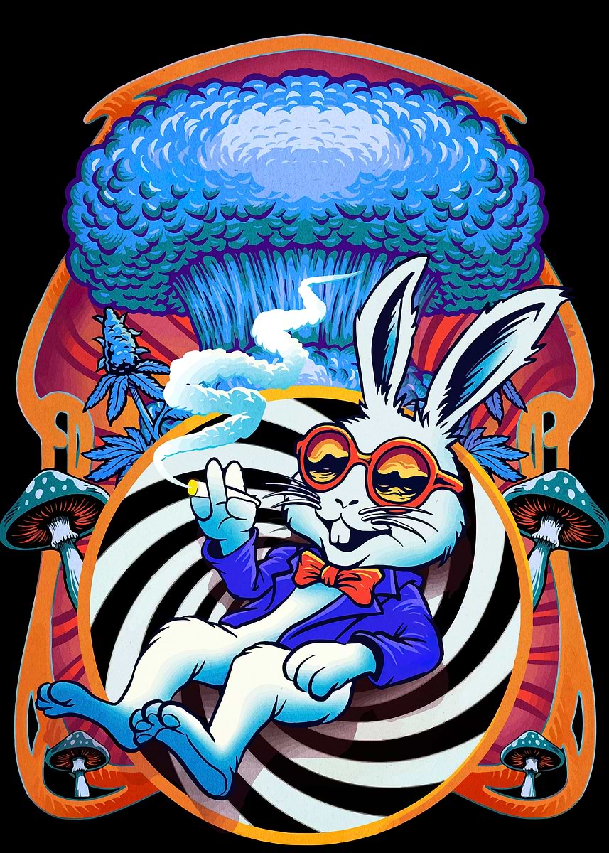 'Psychedelic Rabbit Smoking Joint Illustration' Poster, picture, metal ...
