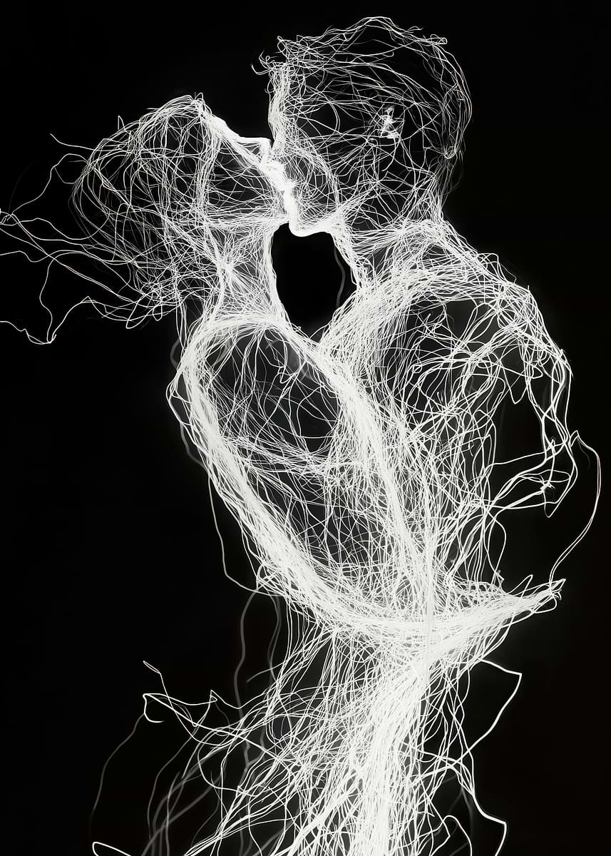 'Abstract Kissing Couple Line Art' Poster, picture, metal print, paint ...