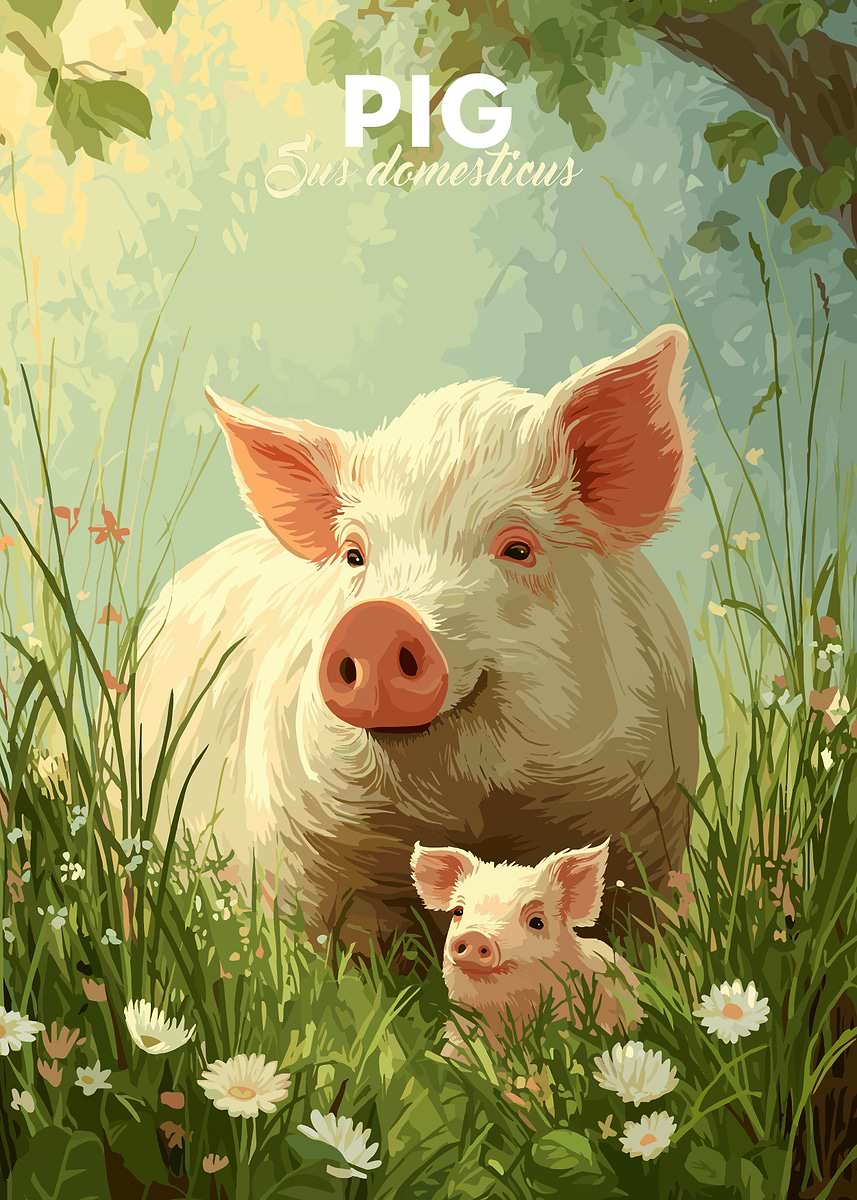 'Pig and Piglet Family' Poster, picture, metal print, paint by Yushiroe ...