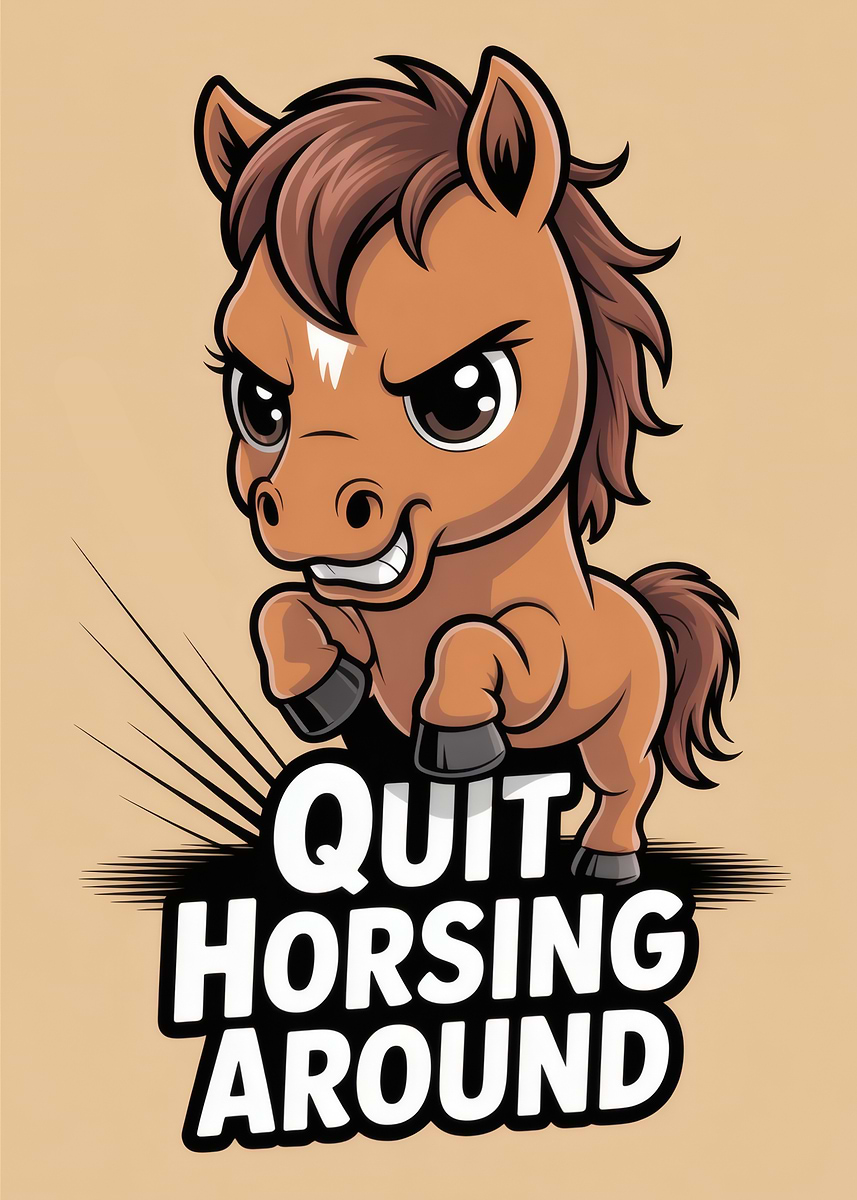 'Quit Horsing Around Cartoon Horse' Poster, picture, metal print, paint ...