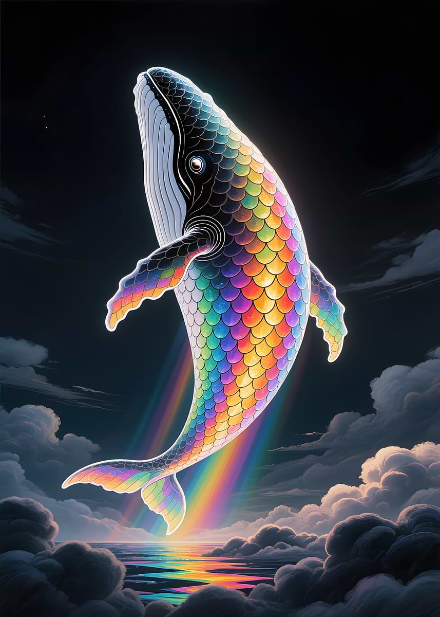'Rainbow Whale in the Sky' Poster, picture, metal print, paint by NINI ...