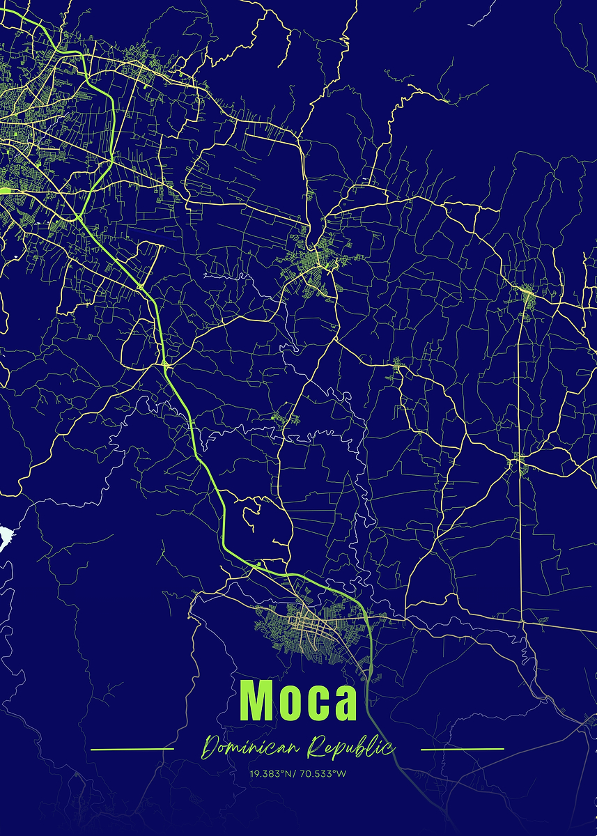 'Moca, Dominican Republic Map' Poster, picture, metal print, paint by ...