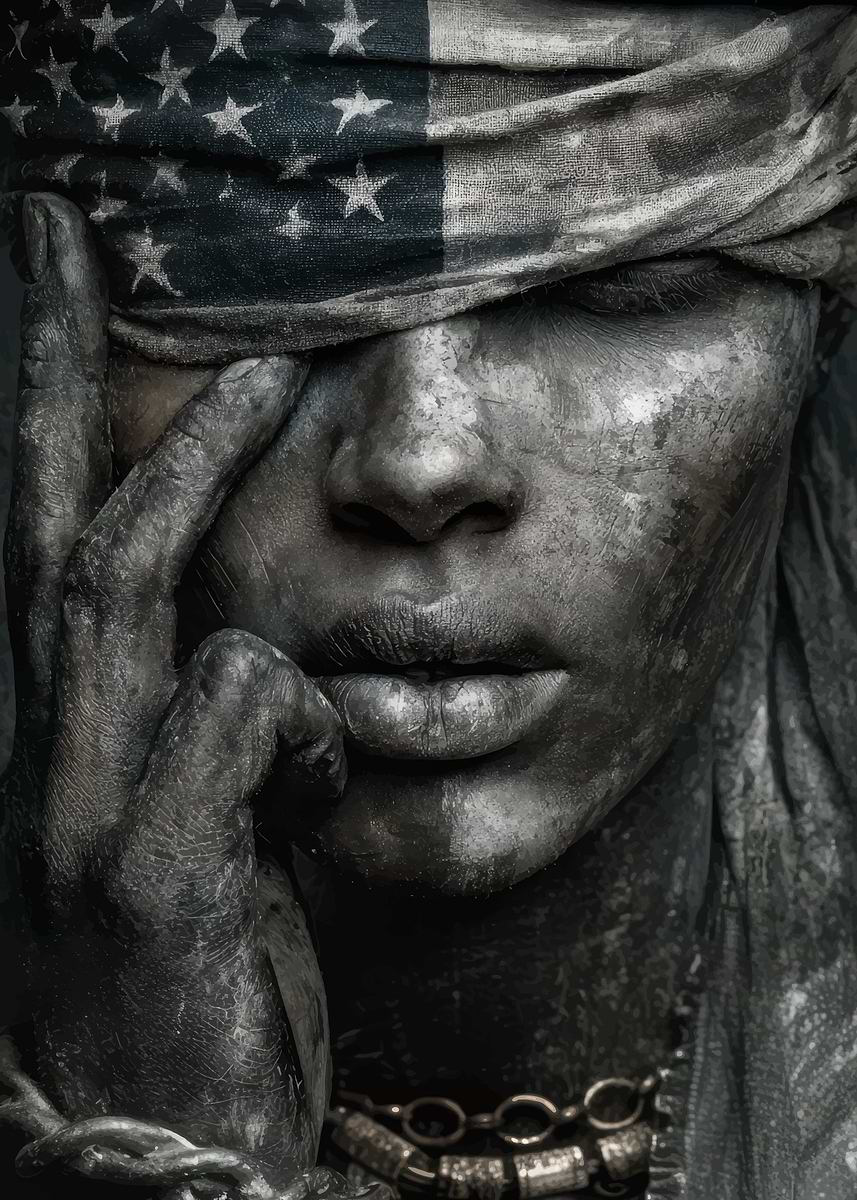 'American Flag Blindfolded Portrait' Poster, picture, metal print ...