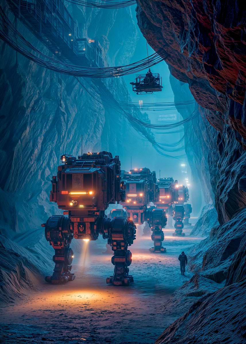 'Futuristic Walkers in a Cave' Poster, picture, metal print, paint by ...