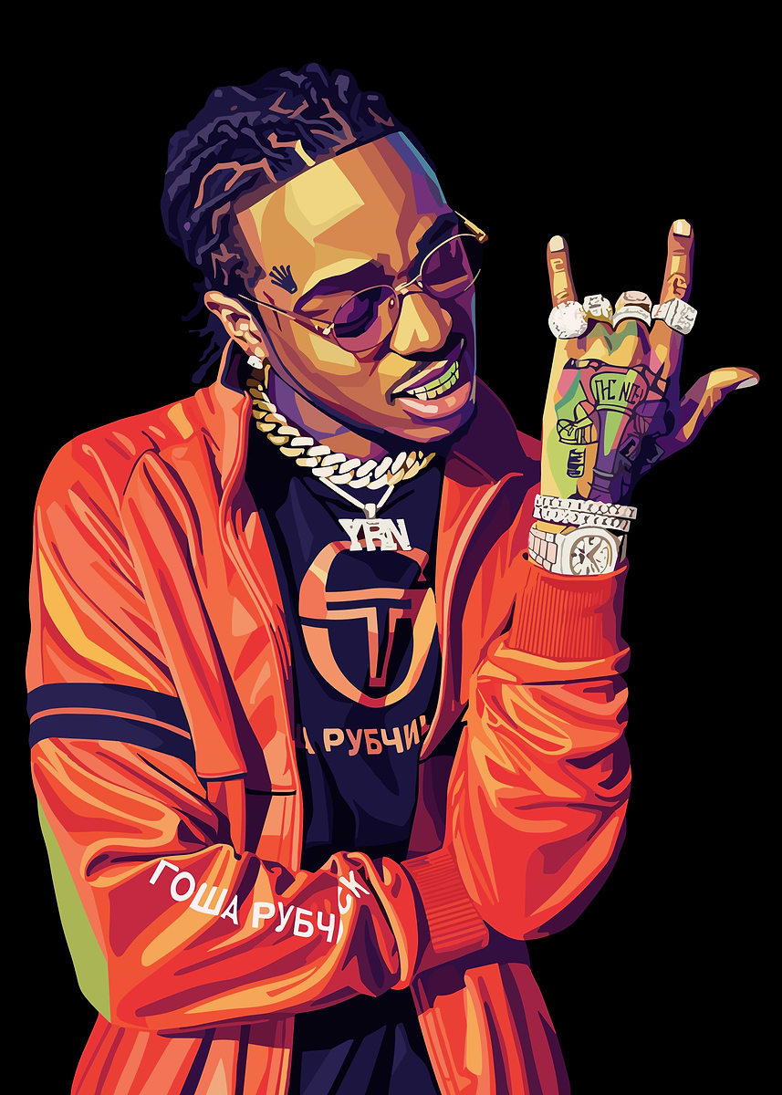 'Quavo Portrait with Hand Gesture' Poster, picture, metal print, paint ...