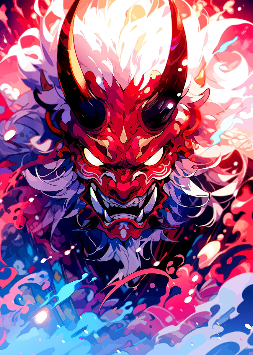 'Red Oni Mask Digital Art' Poster, picture, metal print, paint by ...