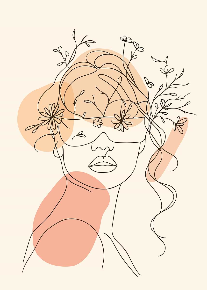 'Minimalist Blindfold and Flowers Portrait' Poster, picture, metal ...