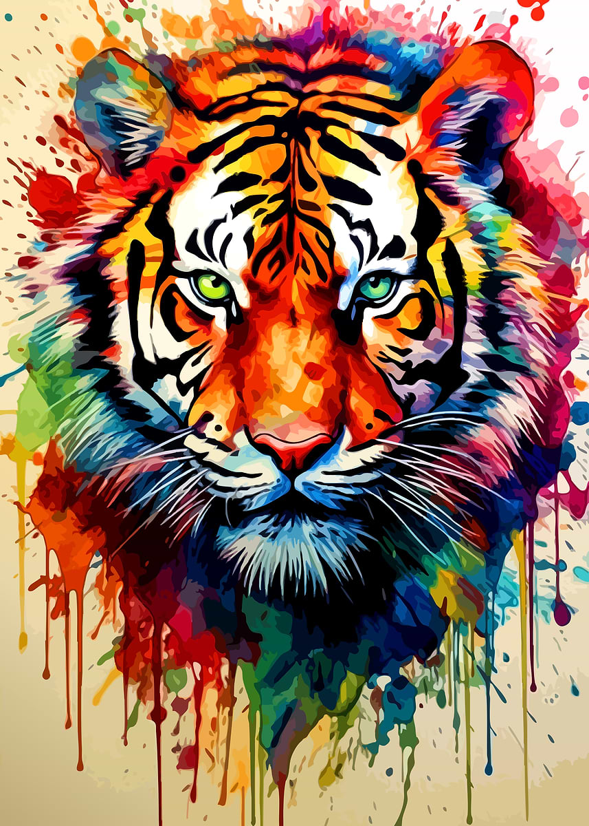 'Colorful Tiger Portrait' Poster, picture, metal print, paint by set ...