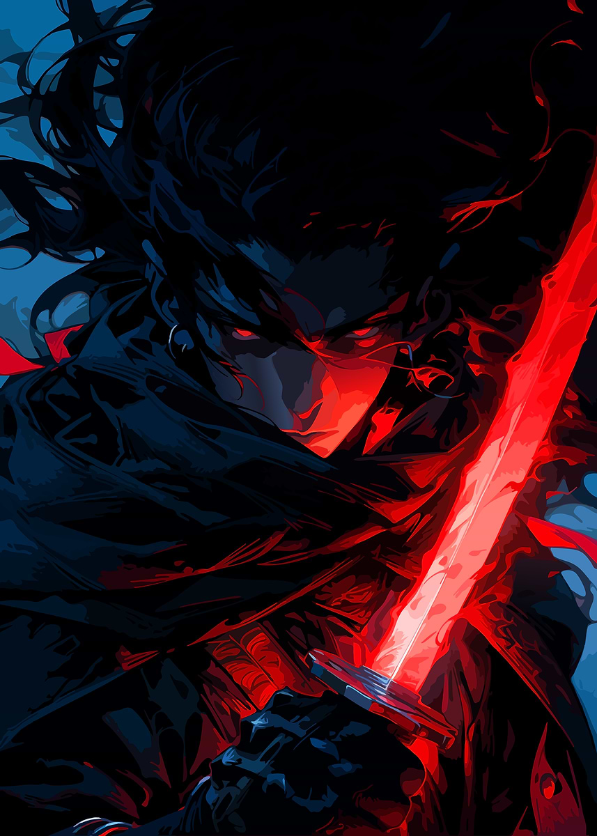 'Red Sword Anime Warrior' Poster, picture, metal print, paint by ...