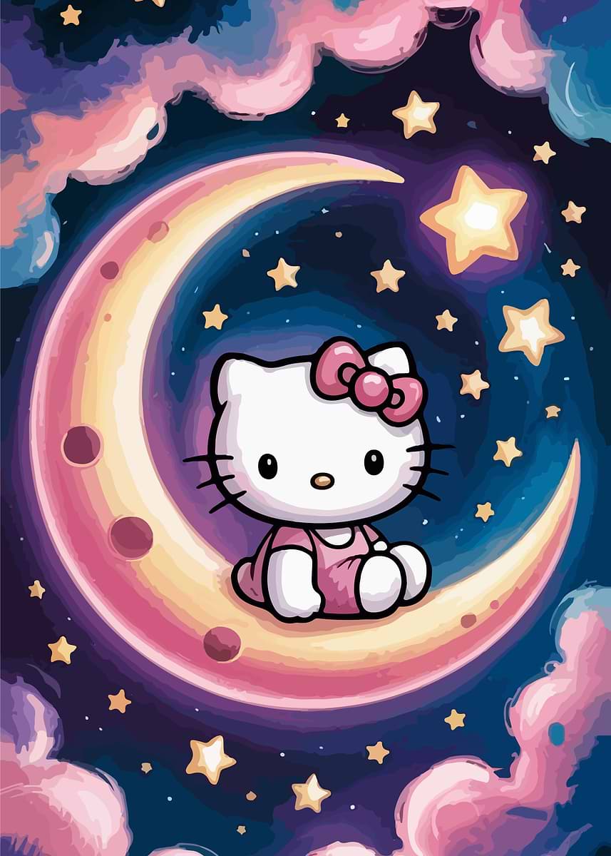'Hello Kitty on the Moon' Poster, picture, metal print, paint by Suj ...