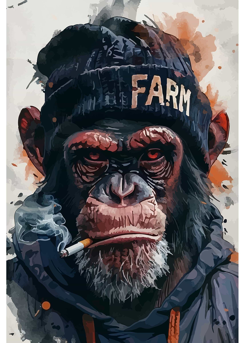 'Cool Monkey with Cigarette and Beanie' Poster, picture, metal print ...