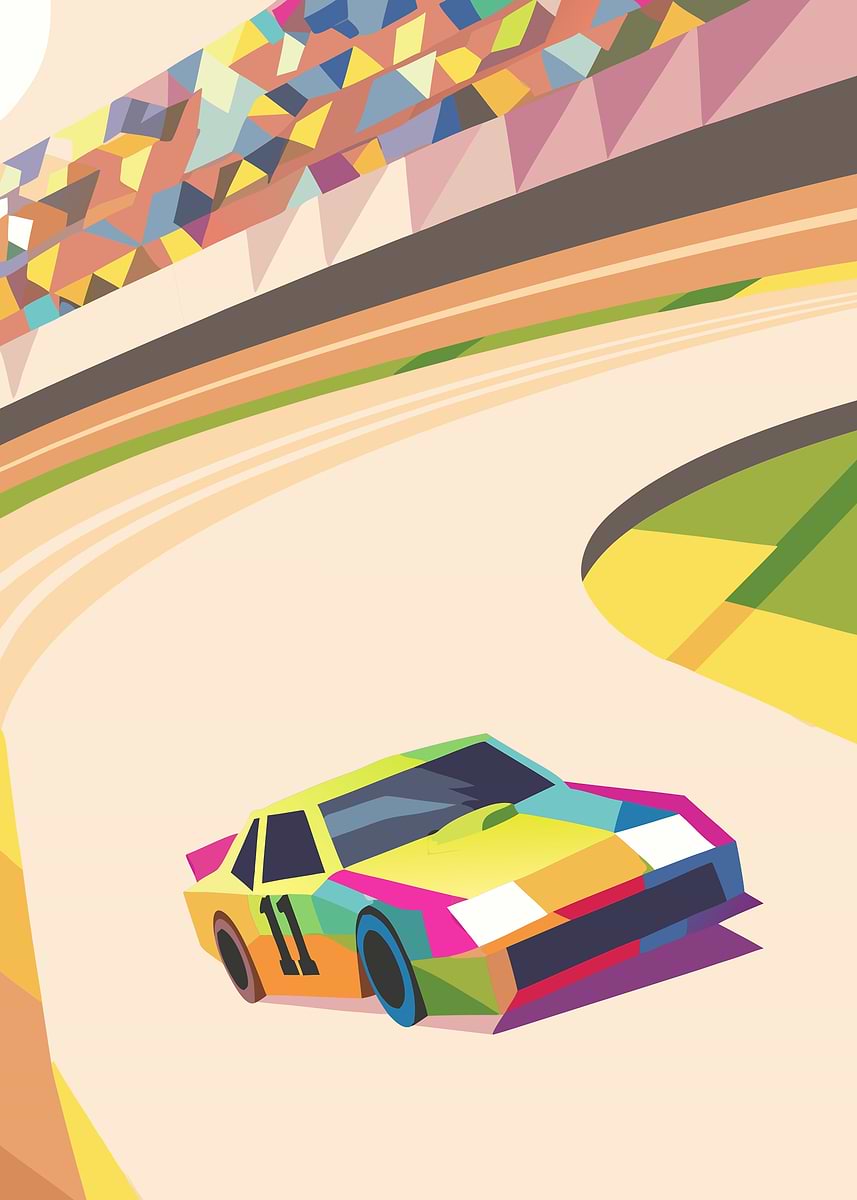 'Colorful Race Car on Track' Poster, picture, metal print, paint by ...