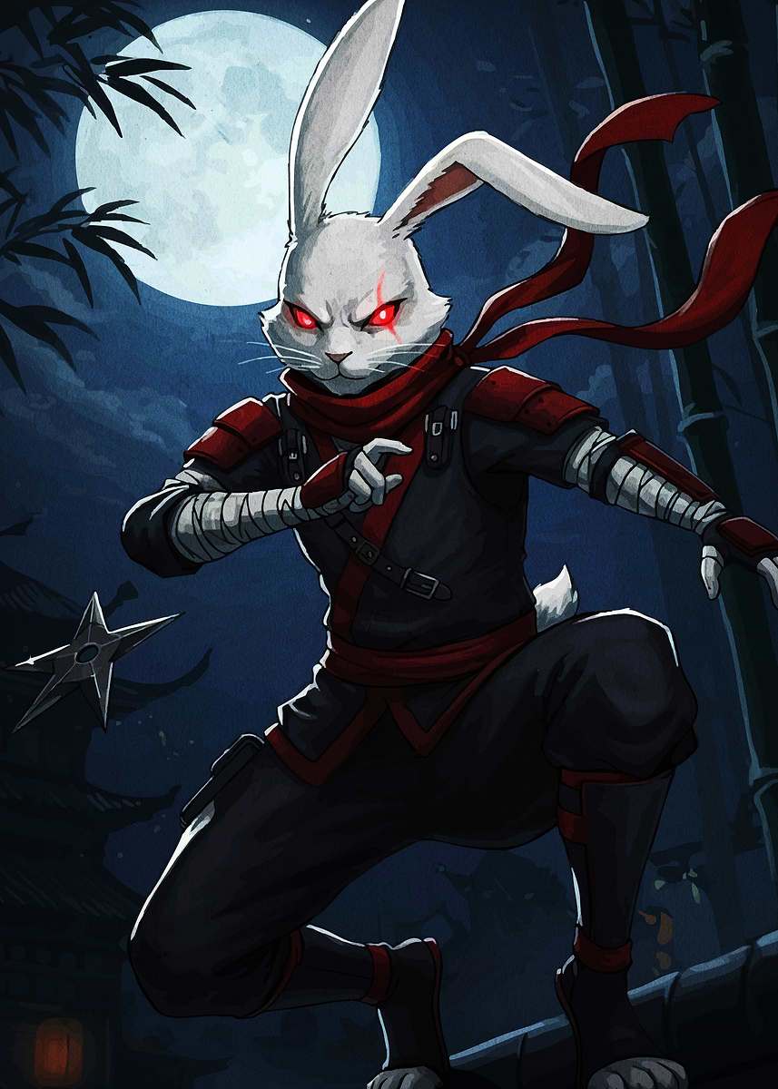 'Rabbit Ninja Warrior' Poster, picture, metal print, paint by ...