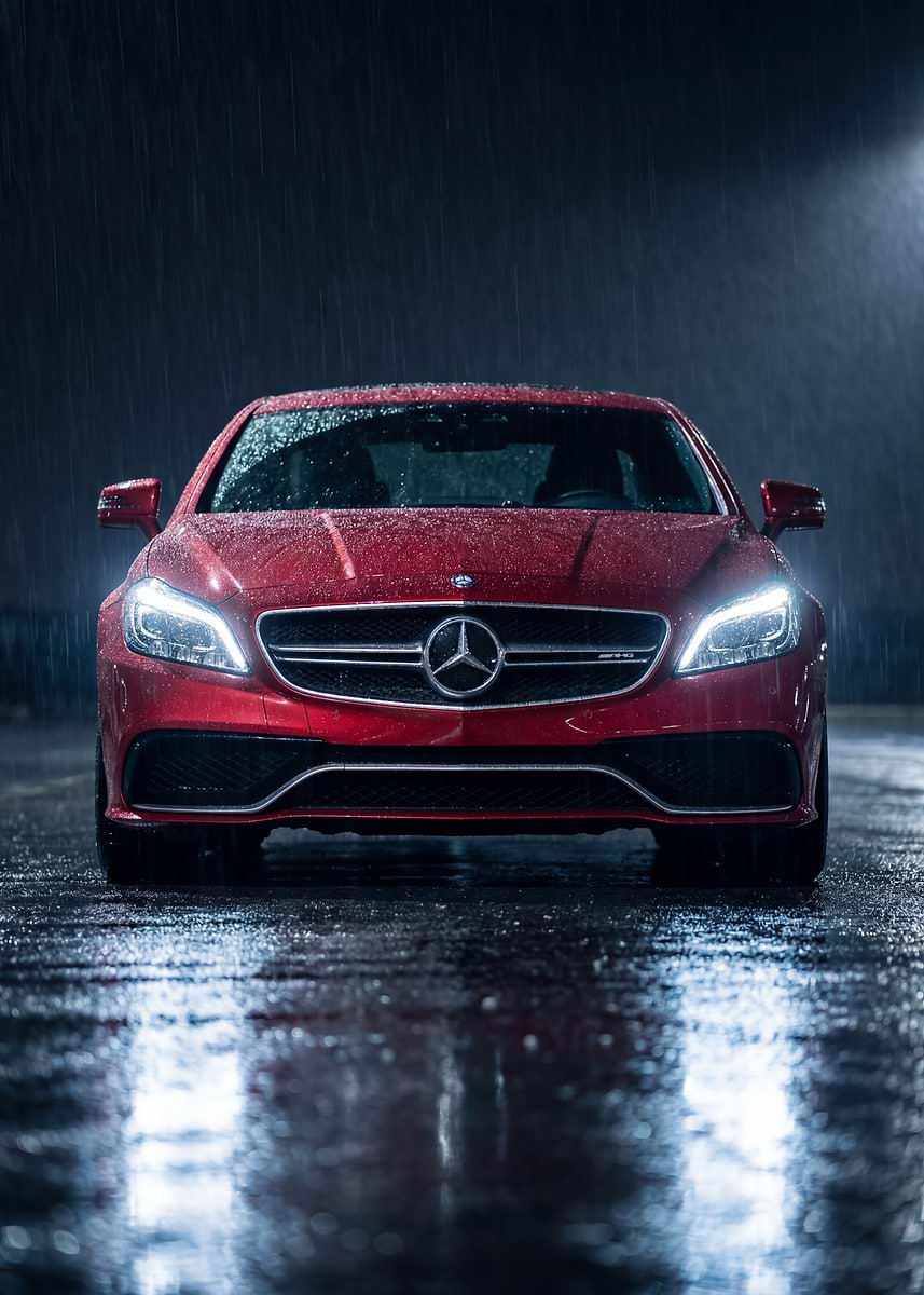 'Red Mercedes CLS in the Rain' Poster, picture, metal print, paint by ...